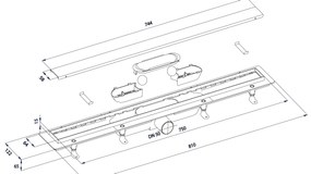 Polysan Polysan, FLISE podlahový žlab s roštem z nerezové oceli na dlaždice, L-810, DN50, 73681