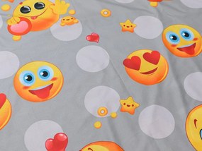 2x povlečení z mikrovlákna EMOJI šedé + prostěradlo jersey 180x200 cm bílé