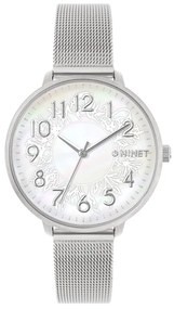 Stříbrné dámské hodinky MINET PRAGUE Silver Flower Mesh s čísly MWL5147