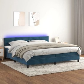 Box spring postel s matrací a LED tmavě modrá 200x200 cm samet 3134487