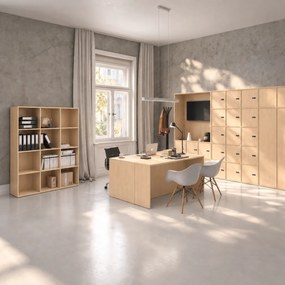 Kancelářská skříň FRAME, 12x dveře, 1299 x 450 x 1735 mm, mechanický kódový zámek, bříza