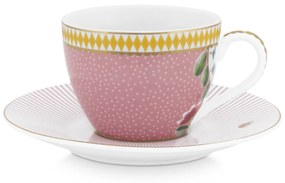 Pip Studio La Majorelle espresso šálek s podšálkem 120ml, růžový (porcelánový hrnek s podšálkem)