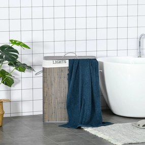 HOMCOM Bambusový Slim Koš na Prádlo s Víkem 100L Sběrač Prádla s Rukojeťmi, 2 Vyměnitelné Sáčky na Prádlo, Koše na Prádlo pro Prádelnu, Ložnici, Koup…