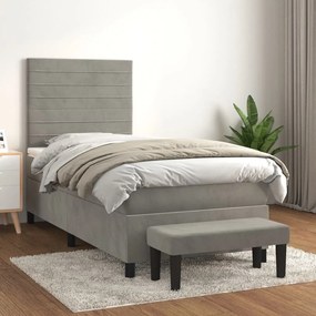 Box spring postel s matrací světle šedá 100x200 cm samet,  3137887