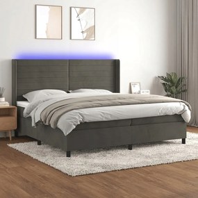 Box Spring Postel S Matrací A Led Samet Tmavě Šedá vodorovné pruhy 200 x