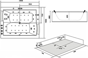 BPS-koupelny Hydromasážní vana HYD-DI666D 180x150, bílá s ohřevem vody