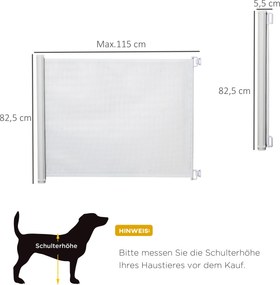 Schodišťová branka PawHut výsuvná bezpečnostní branka do dveří bezpečnostní přepážka PVC bílá 115x82,5 cm pro děti a domácí zvířata | Aosom.de