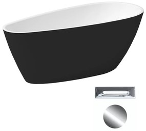 Besco Akrylátová volně stojící vana Goya A-Line BW Matt 160x73 (170x80) Barva: Bílá/černá, Rozměry (cm): 160x73, Typ a barva výpustě: Click-Clack s přepadem, chrom