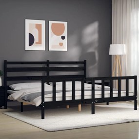 Rám postele s čelem černý 200 x 200 cm masivní dřevo 3192060