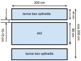 KULHÁNEK Zahradní dubová sestava - stůl, 2x lavice bez opěradla (rustikální provedení) Délka: 210 cm, Odstín nátěru: olej - ořech