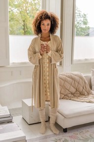 Pip Studio Naomi Kimono Velvet Little Sumo Stripe, pískové (Bavlněné sametové kimono)