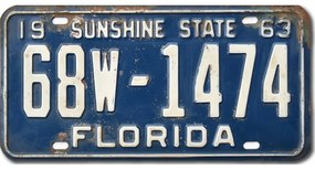 Americká SPZ Florida 1963 Sunshine State 68W-1474