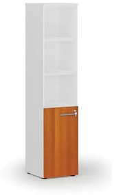 Kombinovaná kancelářská skříň PRIMO WHITE, dveře na 2 patra, 1781 x 400 x 420 mm, bílá/třešeň