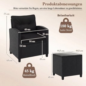 Costway 3 PCS. Sada zahradního ratanového nábytku obsahující 2 křesla a 1