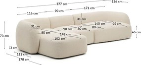 Krémová žinylková rohová pohovka (levý roh/s lenoškou) Martina – Kave Home