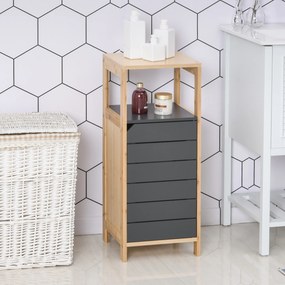 HOMCOM koupelnová skříňka, víceúčelová skříňka, 3 patra, nastavitelná, MDF + bambus, šedá, 32x30x80 cm