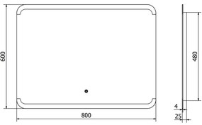 Mexen Nida, LED koupelnové zrcadlo s podsvícením 80x60 cm, 6000K, ochrana proti zamlžování, 9806-080-060-611-00