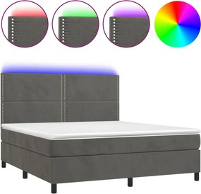 Box spring postel s matrací a LED tmavě šedá 160x200 cm samet 3136072