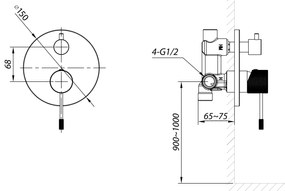 Sapho SOLARIS podomítková sprchová baterie, 2 výstupy, černá/zlato mat WD042G