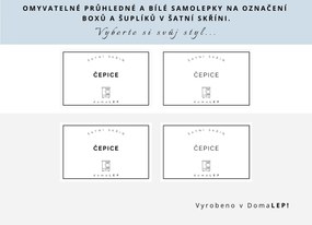 ČEPICE - Samolepka na šuplíky a boxy do šatní skříně, 8,5 x 5,5 cm -| DomaLEP varianta: SAMOLEPKA, barva: BÍLÁ - ČERNÉ písmo, velikost: š. 8,5 cm x v. 5,5 cm - tučné písmo