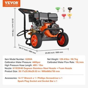 Plynová tlaková myčka 303,4 bar 15 l/min 9,8 l/min se sadou 5 trysek pro automobily