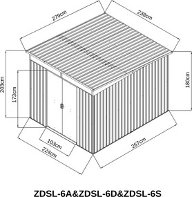 Zahradní domek BestBerg ZDSL-6S / 6,6 m² / 238 x 279 x 203 cm / světle šedá