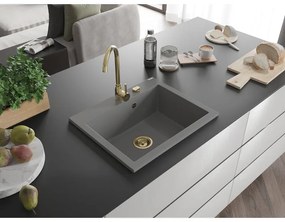 Mexen Elix, 1-komorový granitový dřez 600 x 500 mm, šedý, zlatý sifon - 6525601005-71-G