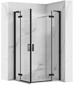 Rea Hugo Double, 2-křídlý sprchový kout 80 (dveře) x 80 (dveře) x 205 cm, 6mm čiré sklo, černý profil, REA-K6600