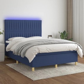 Box spring postel s matrací a LED modrá 140x200 cm textil 3135603