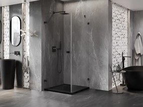 Mexen Lunar-B, výklopný sprchový kout levý 90 x 90 cm, 8mm čiré sklo, černý profil, 832-090-090-70-00-L