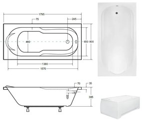 BESCO Obdélníková vana VINDOBONA Nožičky k vaně - S nožičkami, Rozměr vany - 190 × 80 cm - OLVVIN19+OLVPINOZSTELWD