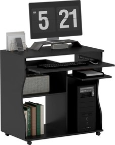 HOMCOM Stůl s Kolečky 80 x 48 cm Počítačový Stůl Kancelářský Stůl s Držákem na Monitor, Zásuvkou na Klávesnici, Policí na Úložné Prostředky, PC Stůl p