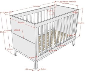 Bílá postýlka z borovicového dřeva 60x120 cm Eva – Vipack