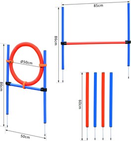 Výcvikové zařízení pro psy PawHut Agility, cvičební sada pro agility, tréninkový areál pro psí sporty 3 v 1, modrá+červená | Aosom