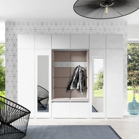 Eka Předsíňová stěna s čalouněnými panely Trinity 17 - Bílá / Tmavá béžová 2305
