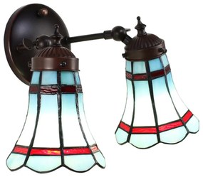 Nástěnná Tiffany lampa 2 stínidla červené pruhy RedLine – 30x23x23 cm