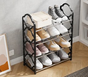 botník, 4 patra, kov/plast, 55x42x18 cm, stříbrná/černá, Dekorino BB20260006