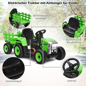 Costway 3-rychlostní dětský traktor 12 V pojízdný traktor s odnímatelným