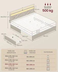 Manželská postel s LED osvětlením 160 cm RMB828LH01