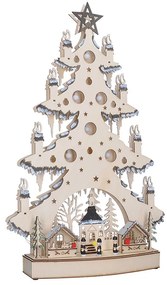 SOLIGHT LED dřevěný vánoční stromek s dekoracemi, 23x LED, přírodní barva, 64cm, 2x AA