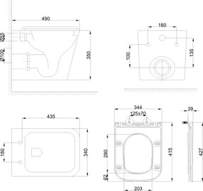 Erga Mery, závěsná WC mísa Rimless Tornado Flush 490x340x350 mm + toaletní sedátko s pomalým zavíráním, bílá, ERG-MERY-CE-94-001