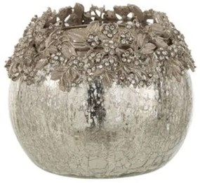 Skleněný svicen na čajovou svíčku se stříbrným zdobením a kamínky Luxy - Ø  8*11cm