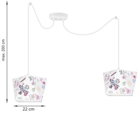 Dětské závěsné svítidlo Diamond Spider, 2x bílé textilní stínítko se vzorem