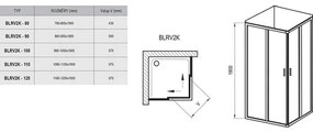 Ravak Blix Sprchový kout 1/2 čtverec/obdélník 80 cm transp.AL 1XV40C00Z1 BLRV2K-80