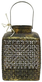 Zlatá antik kovová lucerna s ornamenty - 23*23*32 cm