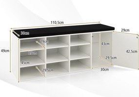 Costway Lavička na boty s polstrovaným polštářem a 9 přihrádkami 3 Stojan