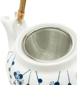 Porcelánová konvice Třešňové květy, 700 ml – motiv sakury, bambusové ucho, nerezové sítko