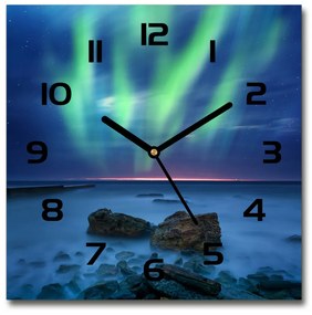 Wallmuralia Skleněné hodiny čtverec Polární záře 30x30 cm