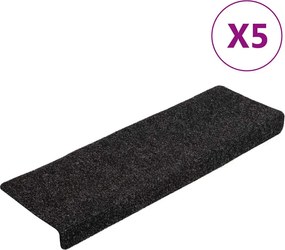 Schodové rohože samolepicí 5 ks 65 x 21 x 4 cm černé s obdélníkovým okrajem 149726