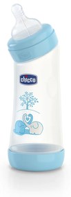 CHICCO Láhev zahnutá bez BPA Well-Being silikonový dudlík modrá 250 ml